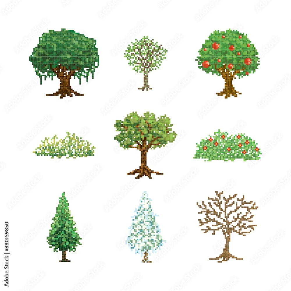 collection of pixel trees Stock Vector | Adobe Stock