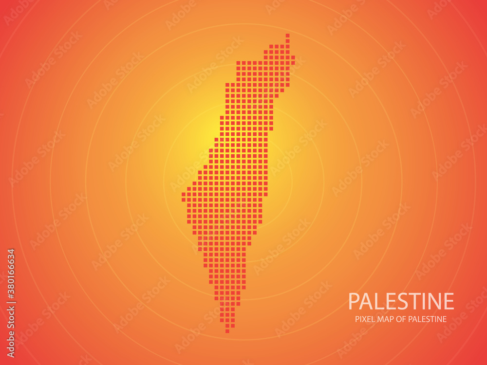 Orange pixel map of Palestine on orange background. Vector illustration ...