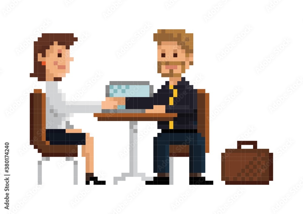 Pixel art business agreement Stock Vector | Adobe Stock