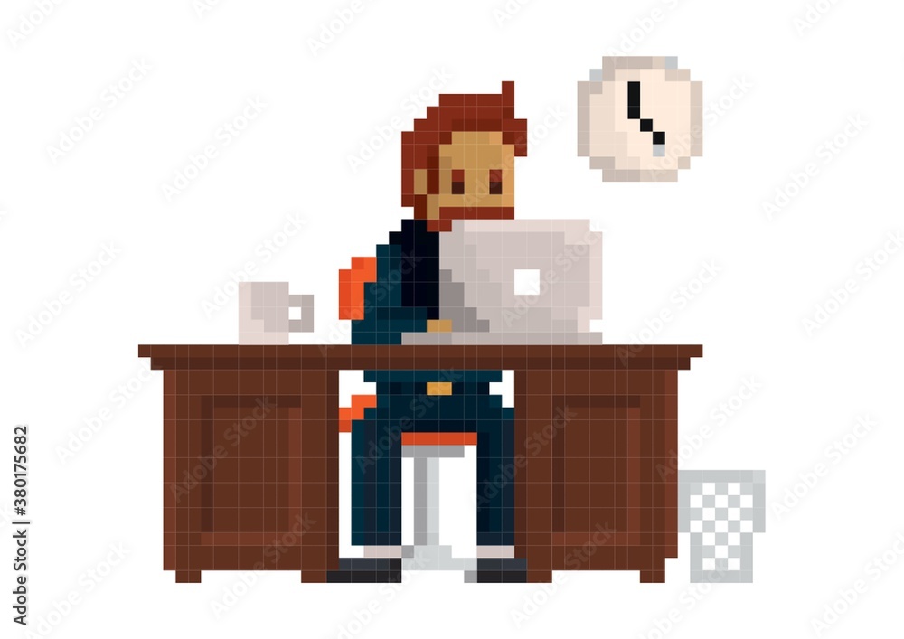 Pixel art businessman at work Stock Vector | Adobe Stock