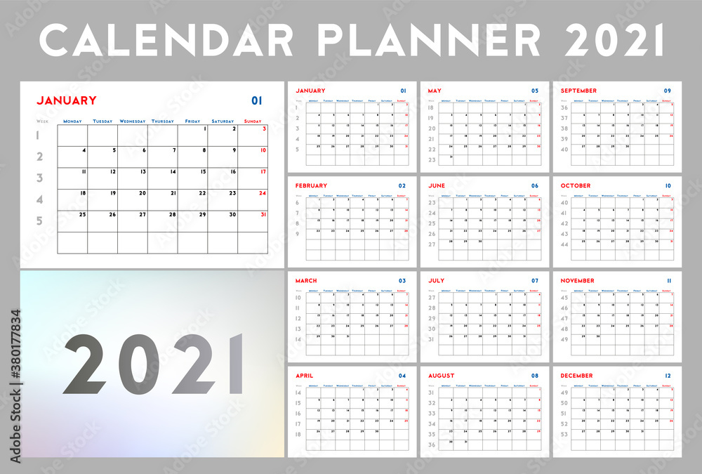 2021 calendar planner with week numbers, basic design template. The ...