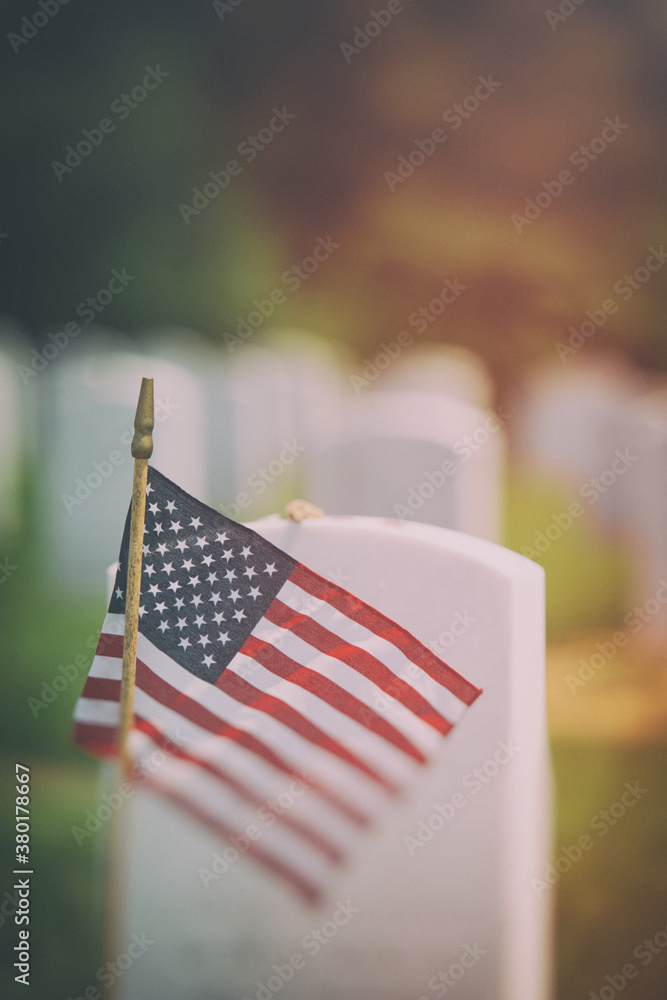 Memorial: Flag In Front Of Headstone For Memorial Day Stock Photo ...