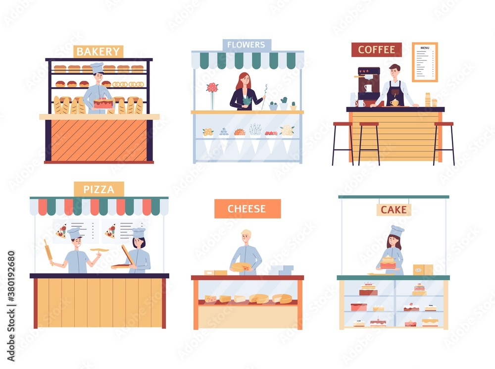 Small business set with shops and owners flat vector illustration ...