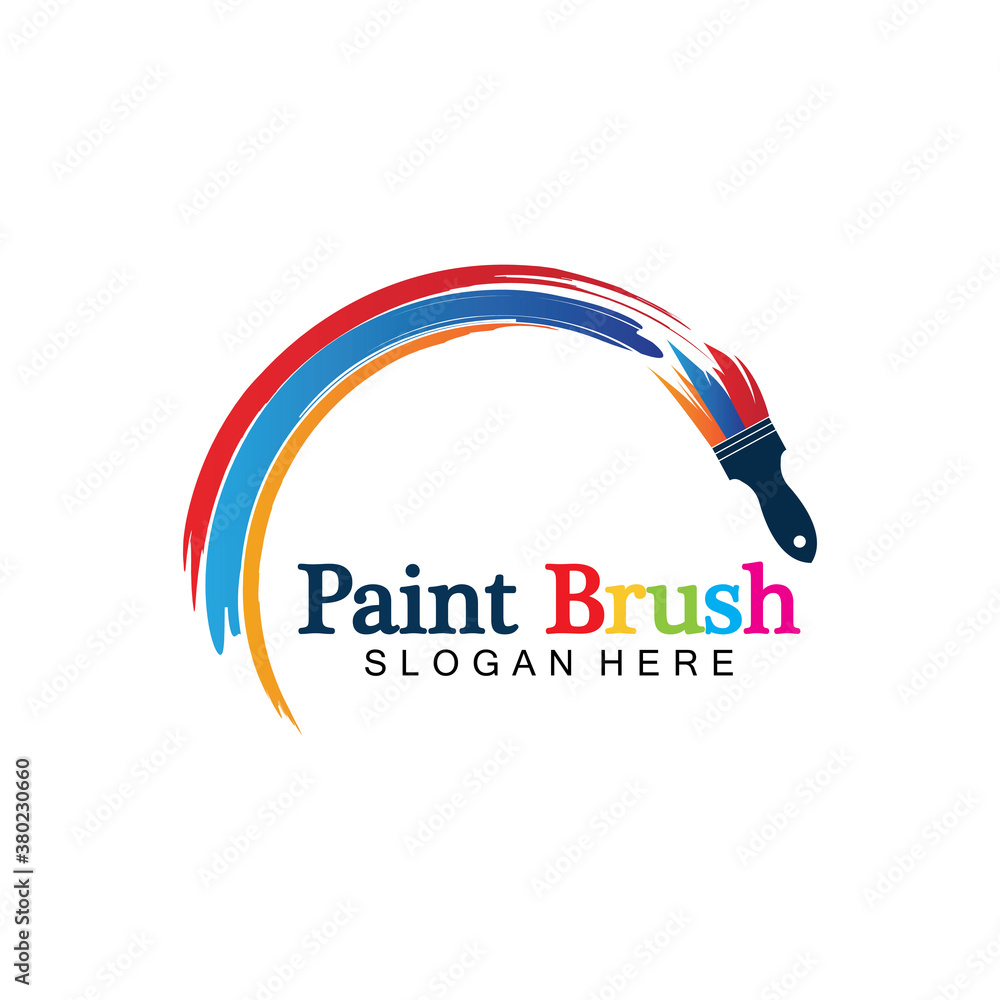 Abstract vector painting brush and colorful paint splash icon, emblem ...