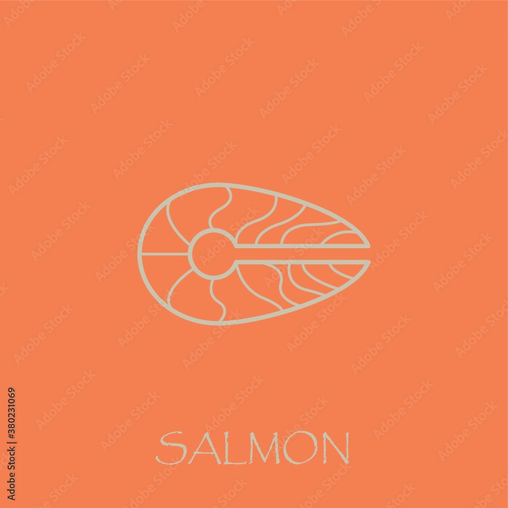 Salmon vector illustration white outline with pink background. Simple ...
