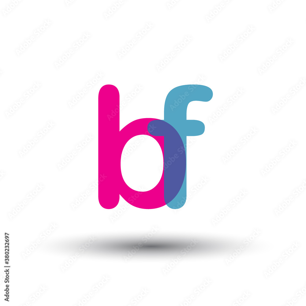 initial logo BF lowercase letter, blue and pink overlap transparent ...