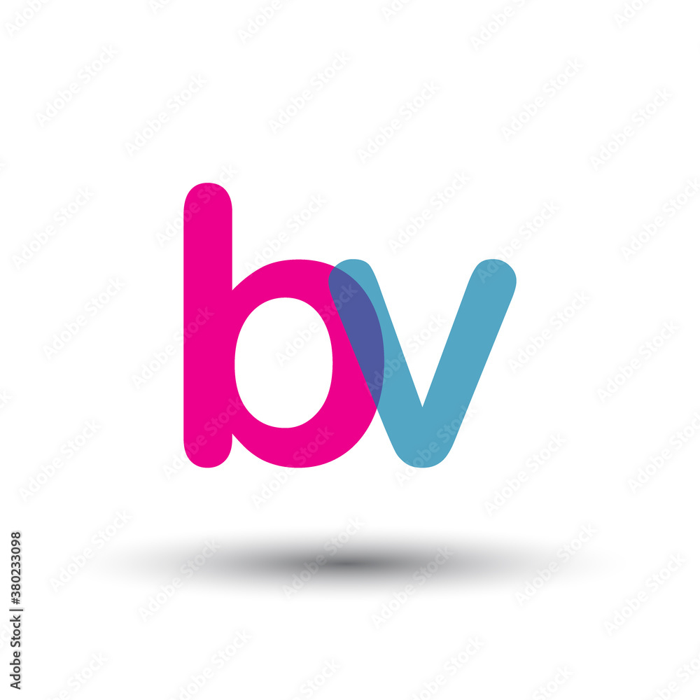 initial logo BV lowercase letter, blue and pink overlap transparent ...