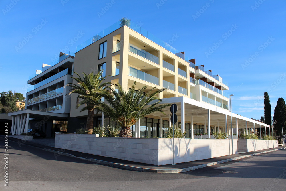 Brand new exclusive five star hotel complex with elongated glass ...