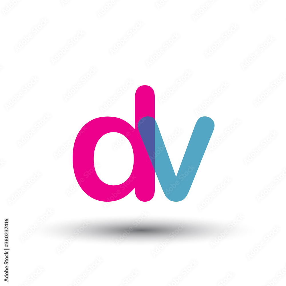 initial logo DV lowercase letter, blue and pink overlap transparent ...