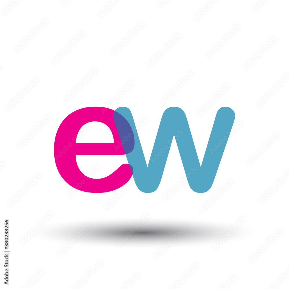 initial logo EW lowercase letter, blue and pink overlap transparent ...
