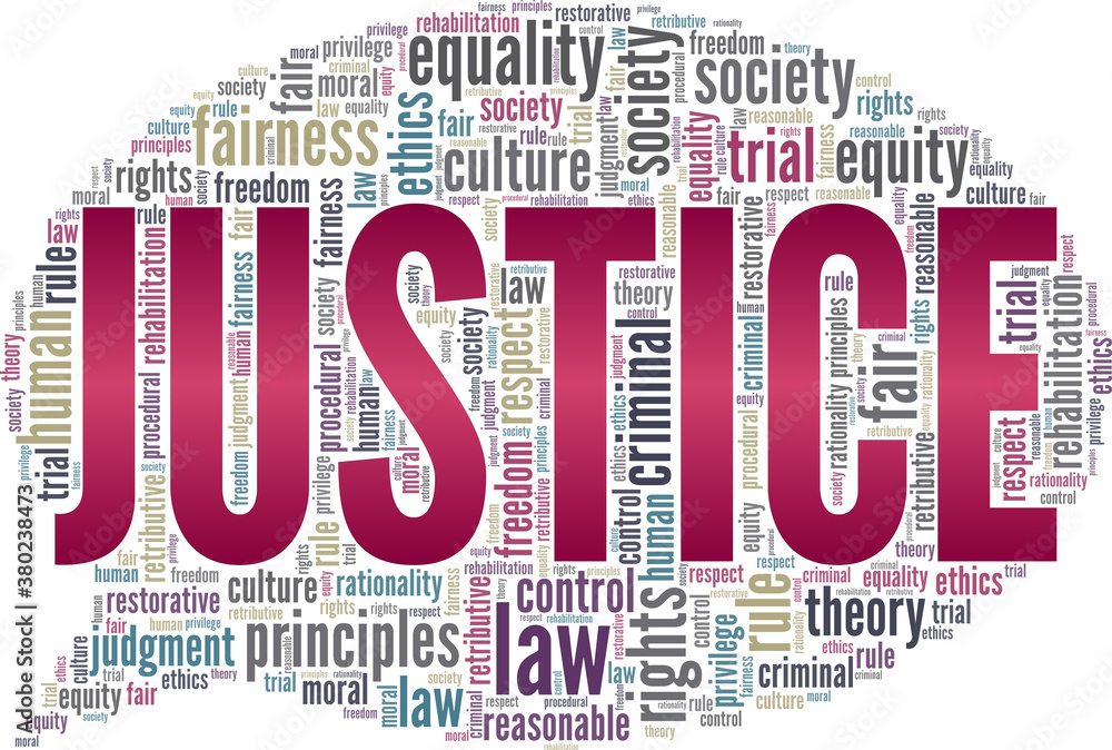 Justice vector illustration word cloud isolated on a white background ...