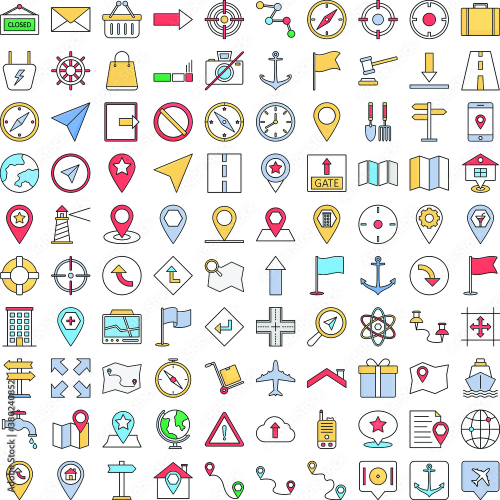 Map and navigation Vector icons consist with Map icons, navigation ...