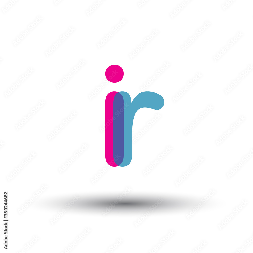 initial logo IR lowercase letter, blue and pink overlap transparent ...