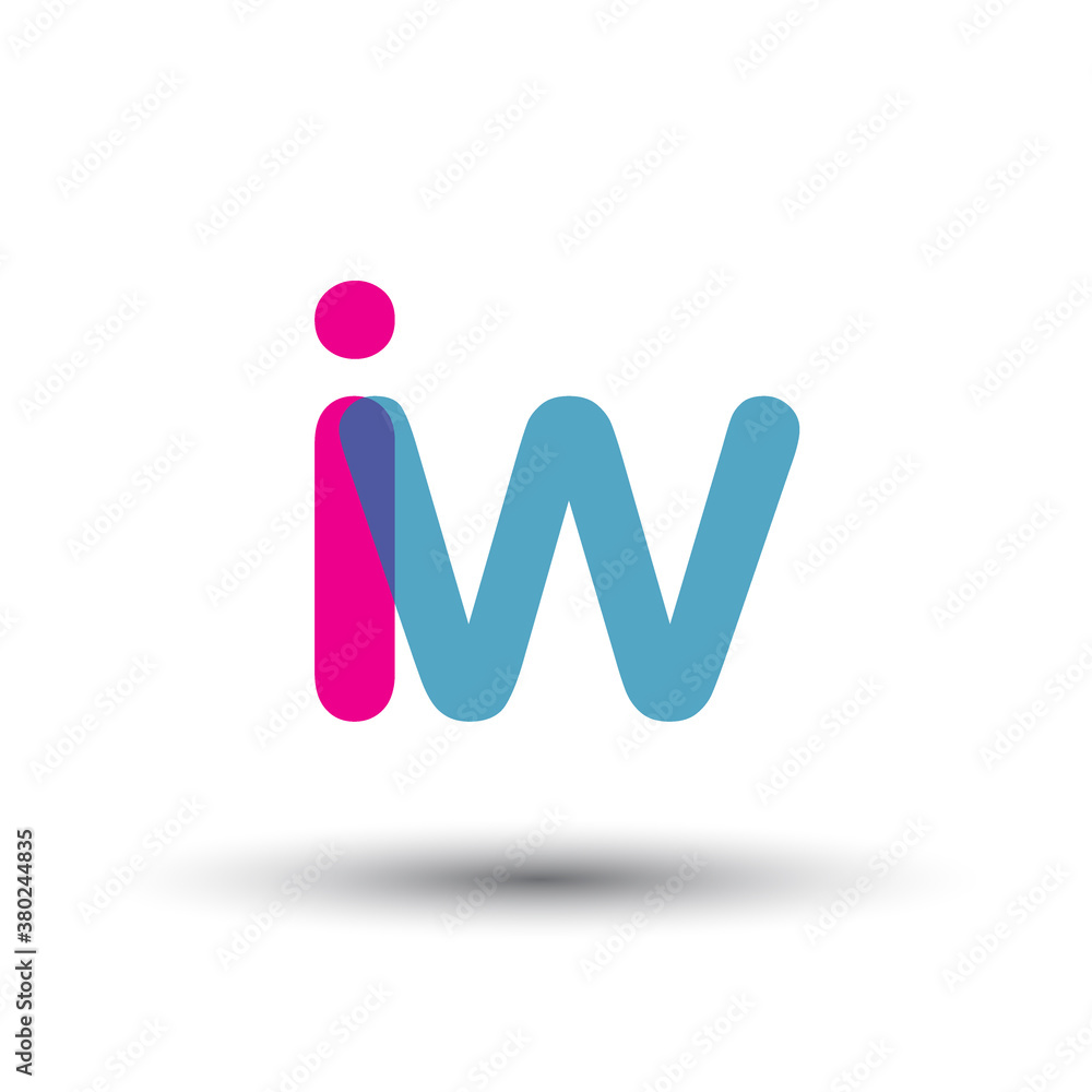 initial logo IW lowercase letter, blue and pink overlap transparent ...