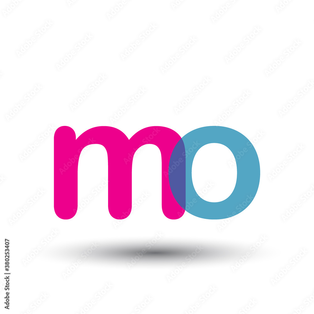 initial logo MO lowercase letter, blue and pink overlap transparent ...