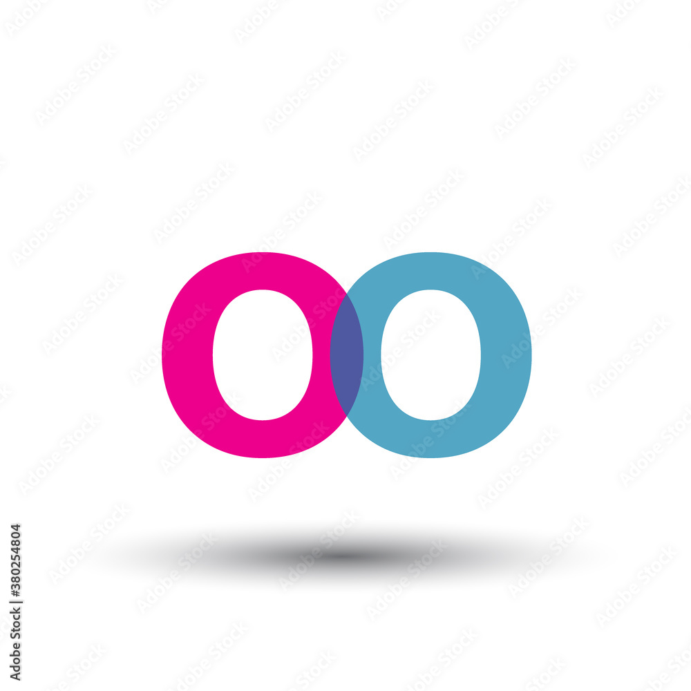 initial logo OO lowercase letter, blue and pink overlap transparent ...