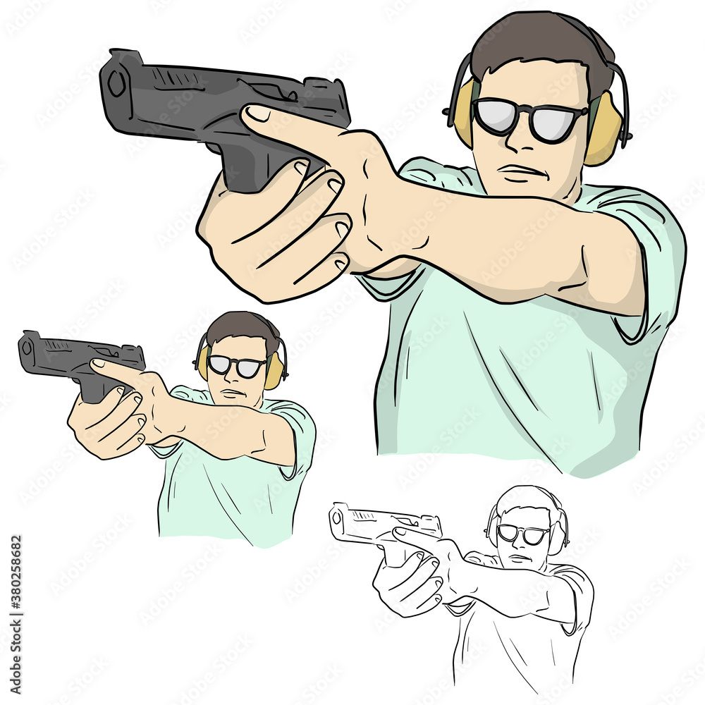 half length of male shooter holding gun and training tactical shooting ...