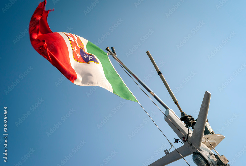 An official Italian marine flag, used on a tourist boat sailing on Lake ...