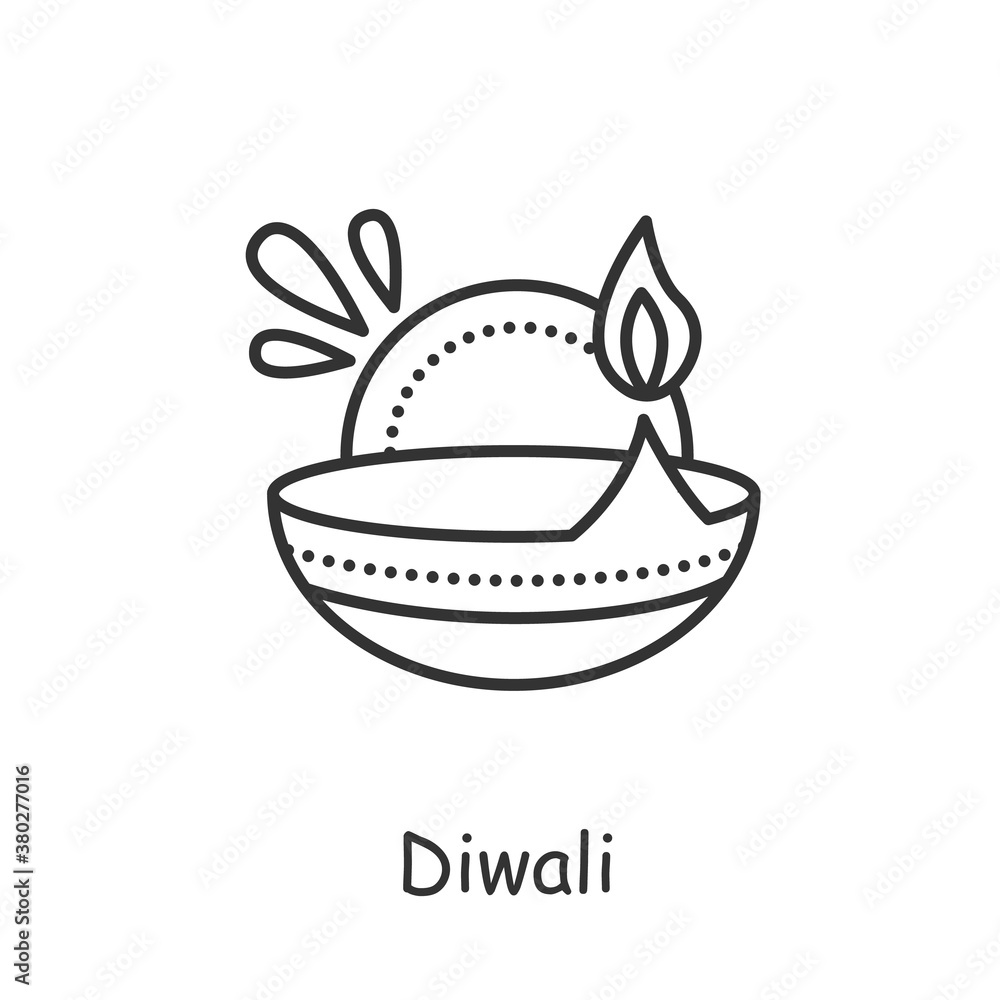 Diwali Deepak Vector Black And White