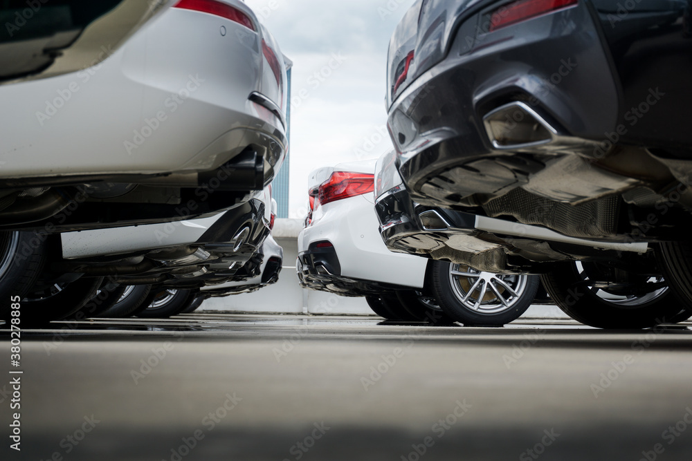 Cars for sale parking lot in dealership . Image of body Rear car with ...