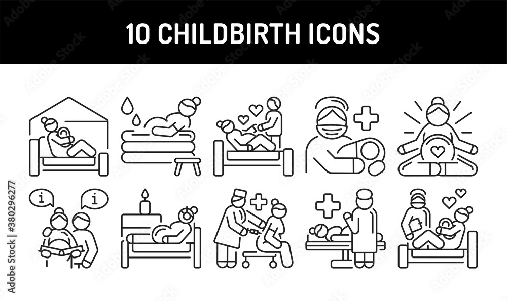 Childbirth black glyph icons set. Pictograms for web, mobile app, promo ...