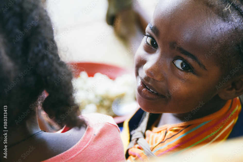 African child girl eating at school - kindergarden Stock Photo | Adobe ...