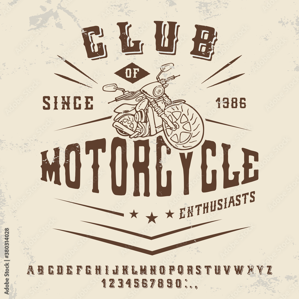 Font. Vector illustration of a vintage style print design with a ...