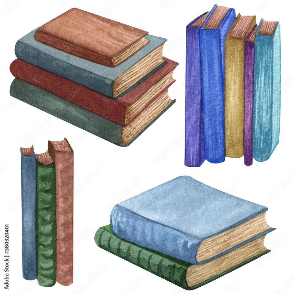 Watercolor vintage books illustration. Hand Drawn a pile of old books ... Watercolor vintage books illustration. Hand Drawn a pile of old books ...