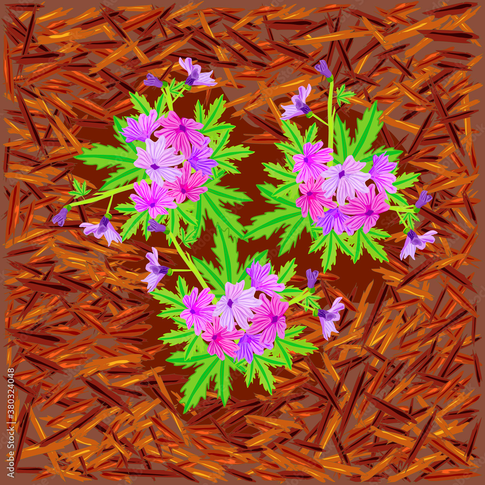 Red mulch and flowers. Bright mulch for flower beds using natural pine ...