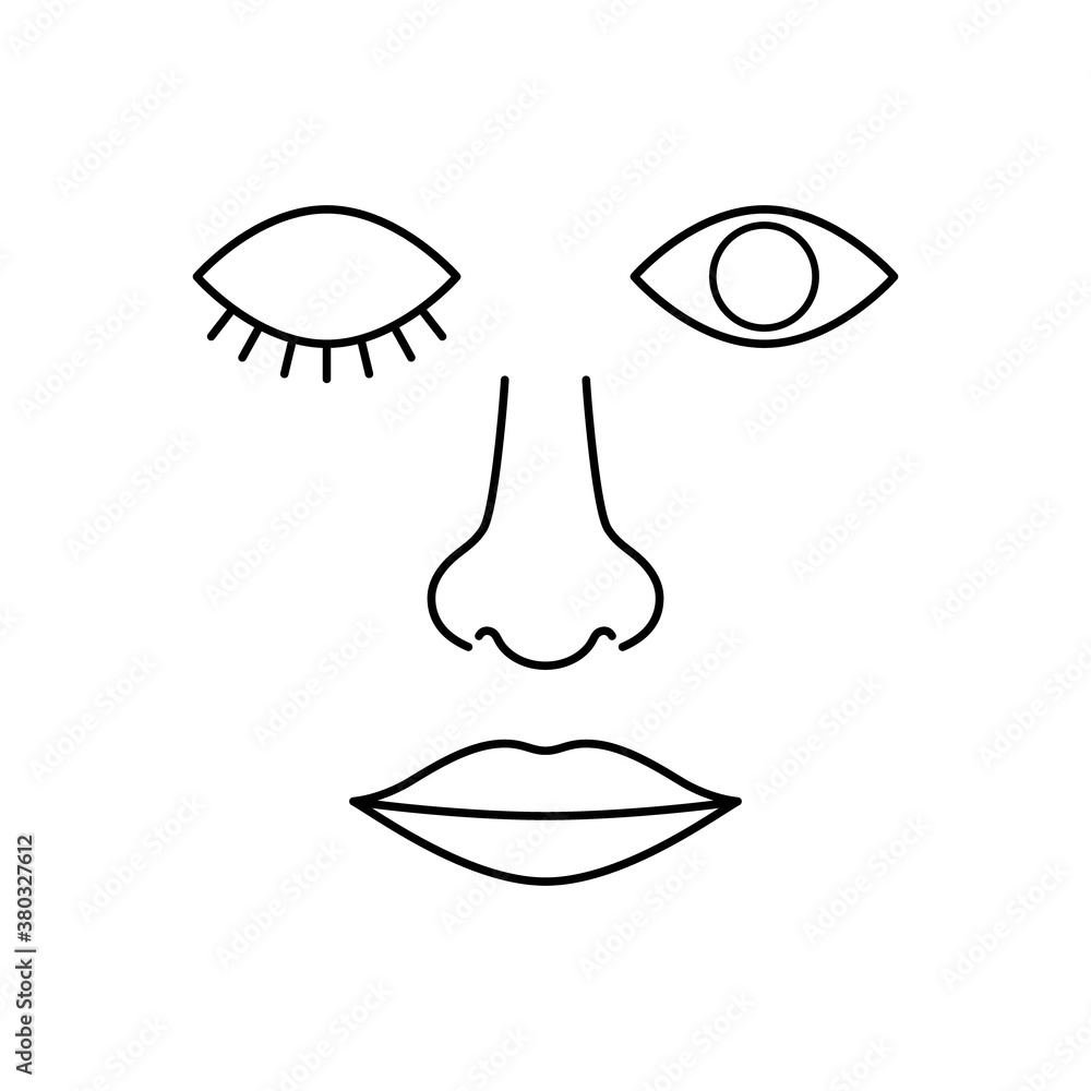 Abstract minimal human line black face. People head outline vector ...