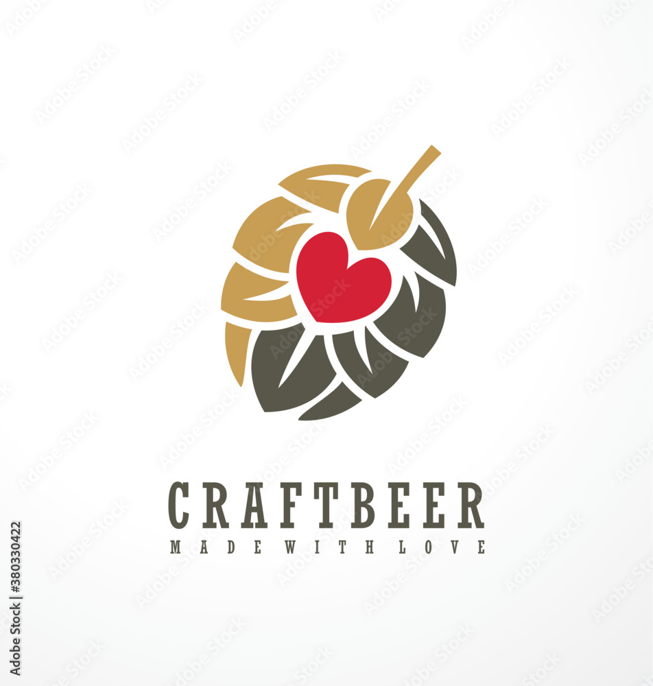 Craft beer logo design layout with hearth shape as part of the hop ...