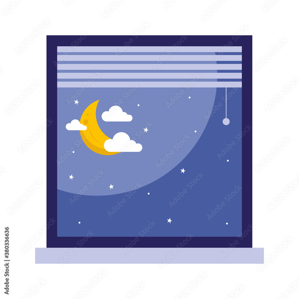 Moon with clouds in window of night bedtime sky space moonlight nature ...