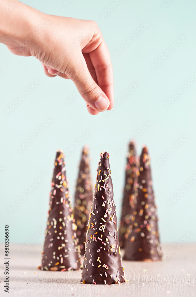 Chocolate cones decorated Stock Photo | Adobe Stock
