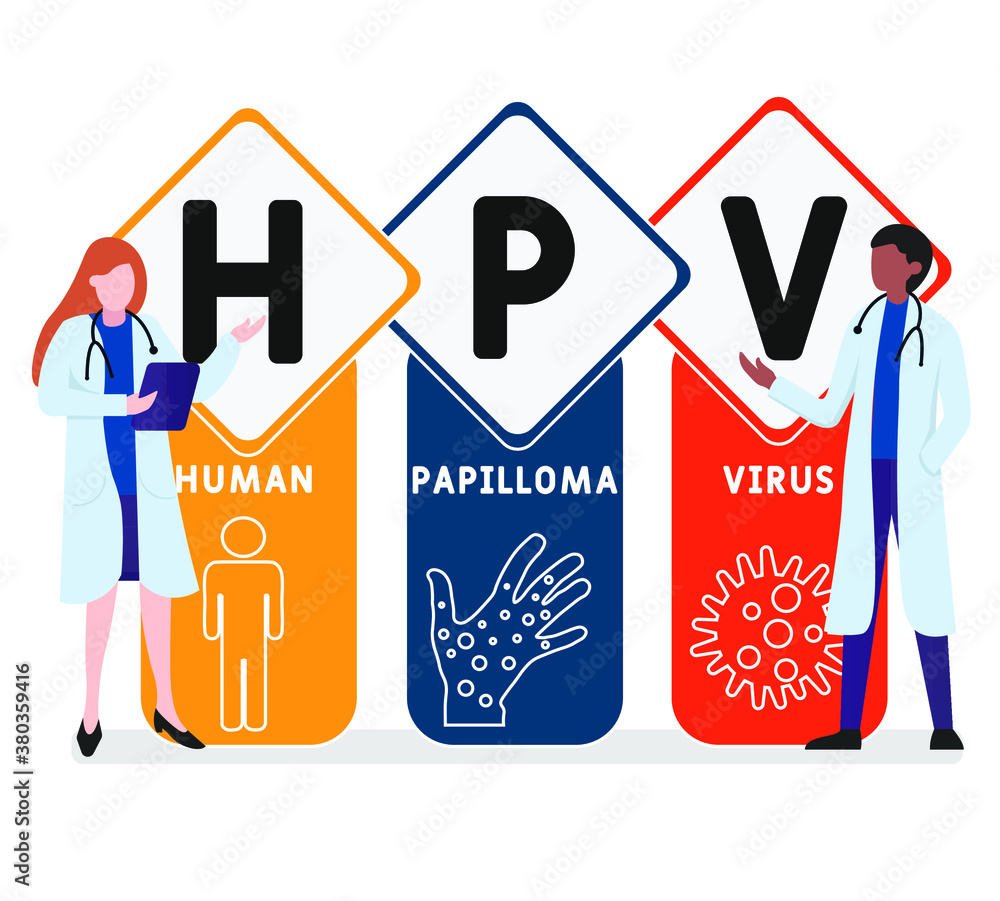 Flat design with people. HPV - Human Papilloma Virus acronym, medical ...
