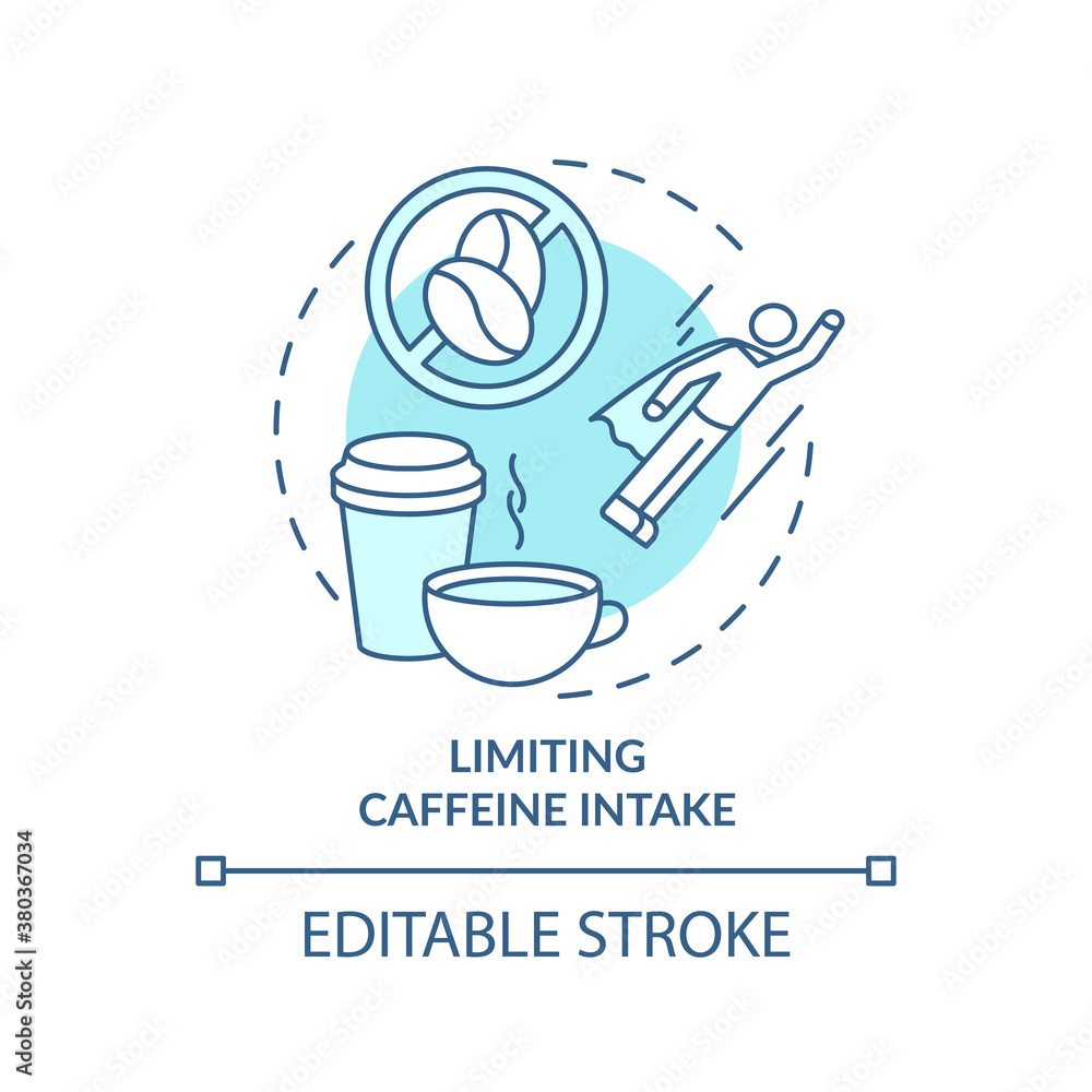 Limiting caffeine intake turquoise concept icon. Avoid coffee and tea ...