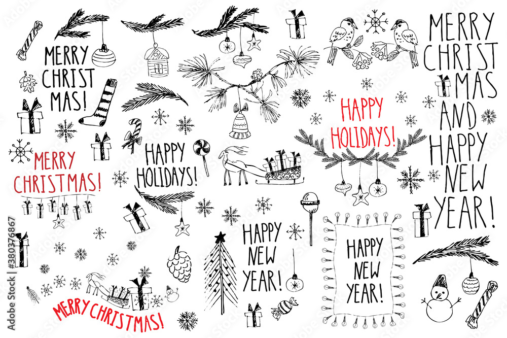 Hand drawn doodle christmas sets for gift tags and cards Stock Vector ...
