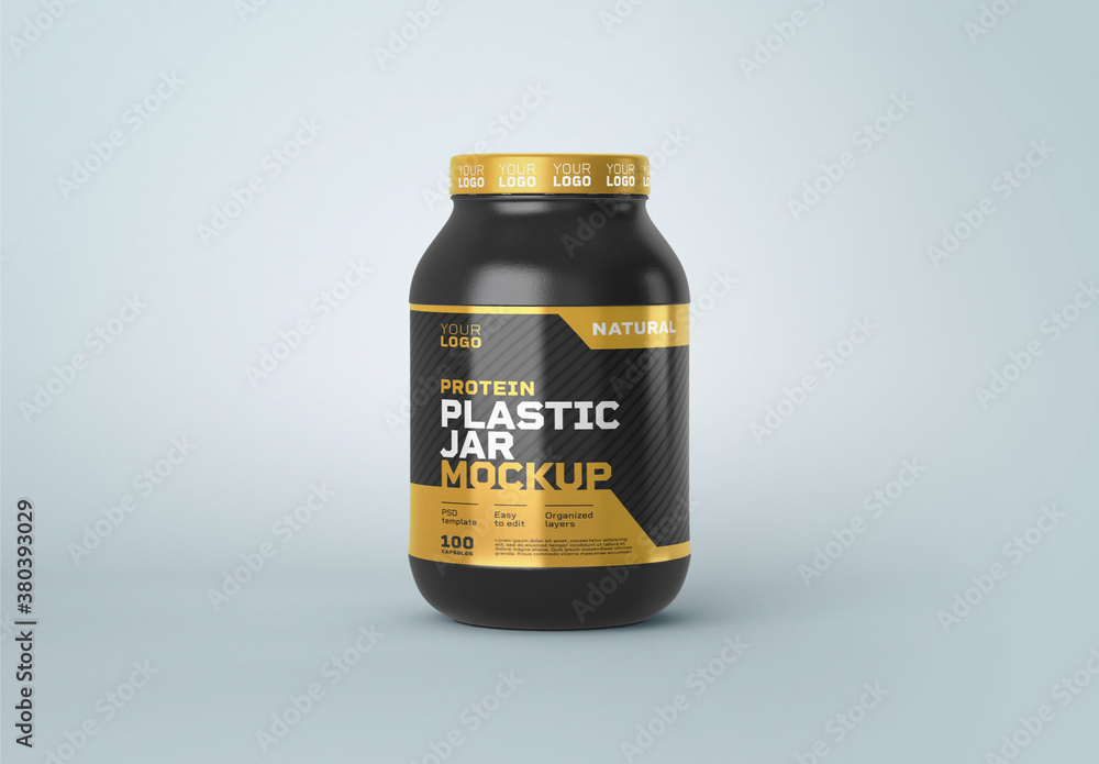 Food Supplement Plastic Jar Mockup, Protein Powder Stock Template ...