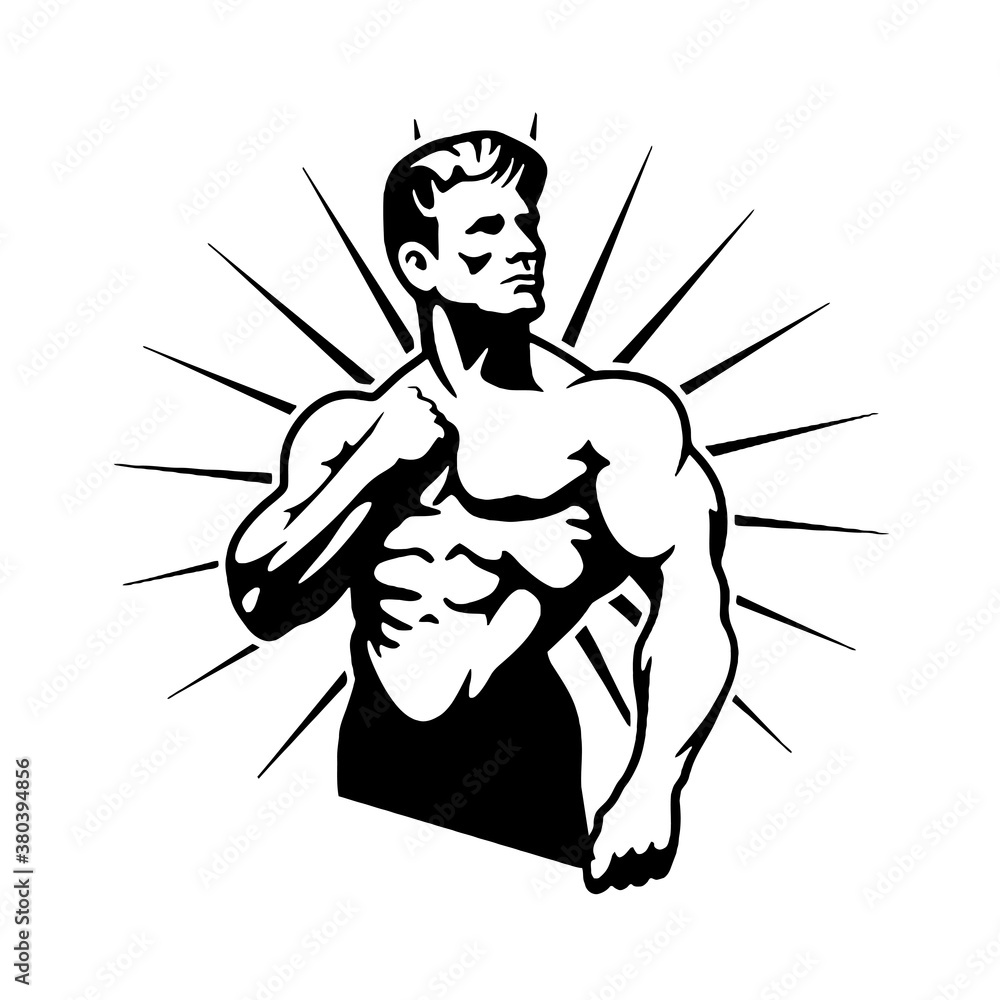 muscular bodybuilder body, cartoon, logo, vector, mascot Stock Vector ...
