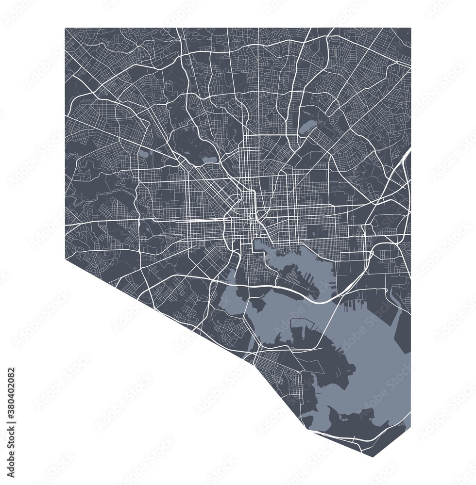 Baltimore map. Detailed map of Baltimore city poster with streets ...