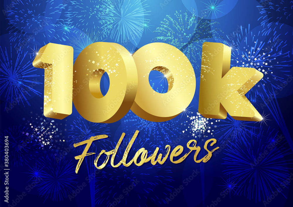 Thank you 100 000 followers creative concept. Bright festive thanks for ...