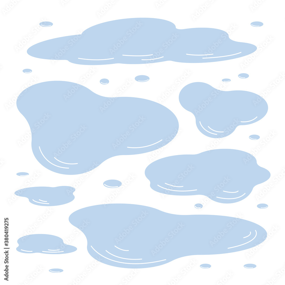 Vector set of puddles of different sizes and shapes. Blue puddle in ...