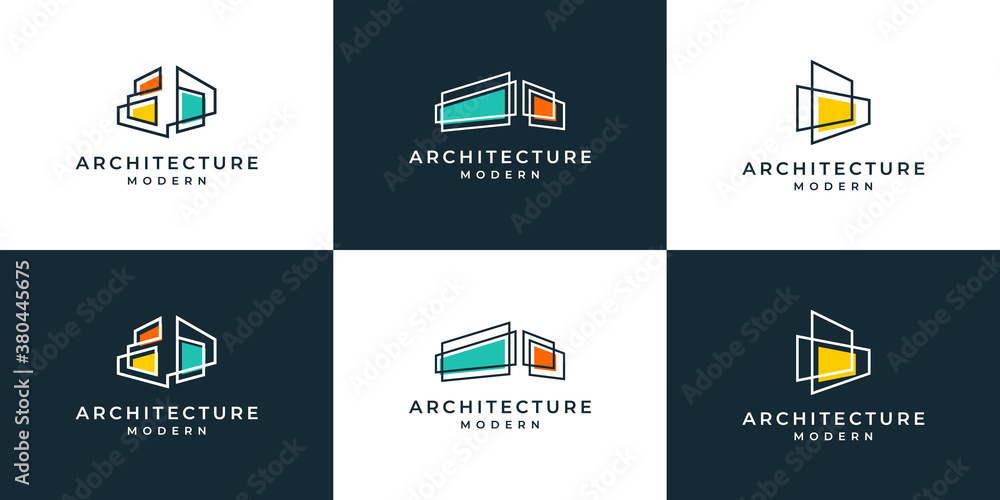 Set of building architecture with line art style logo design ...
