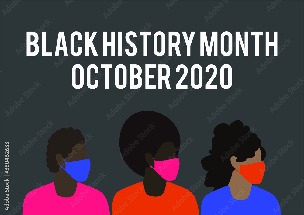 Black History Month vector with characters wearing face masks amid ...
