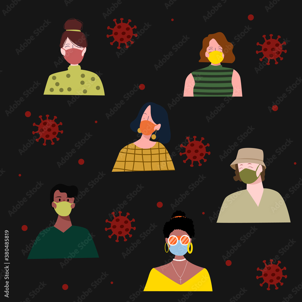 People wearing mask character set collection protection covid 19 ...