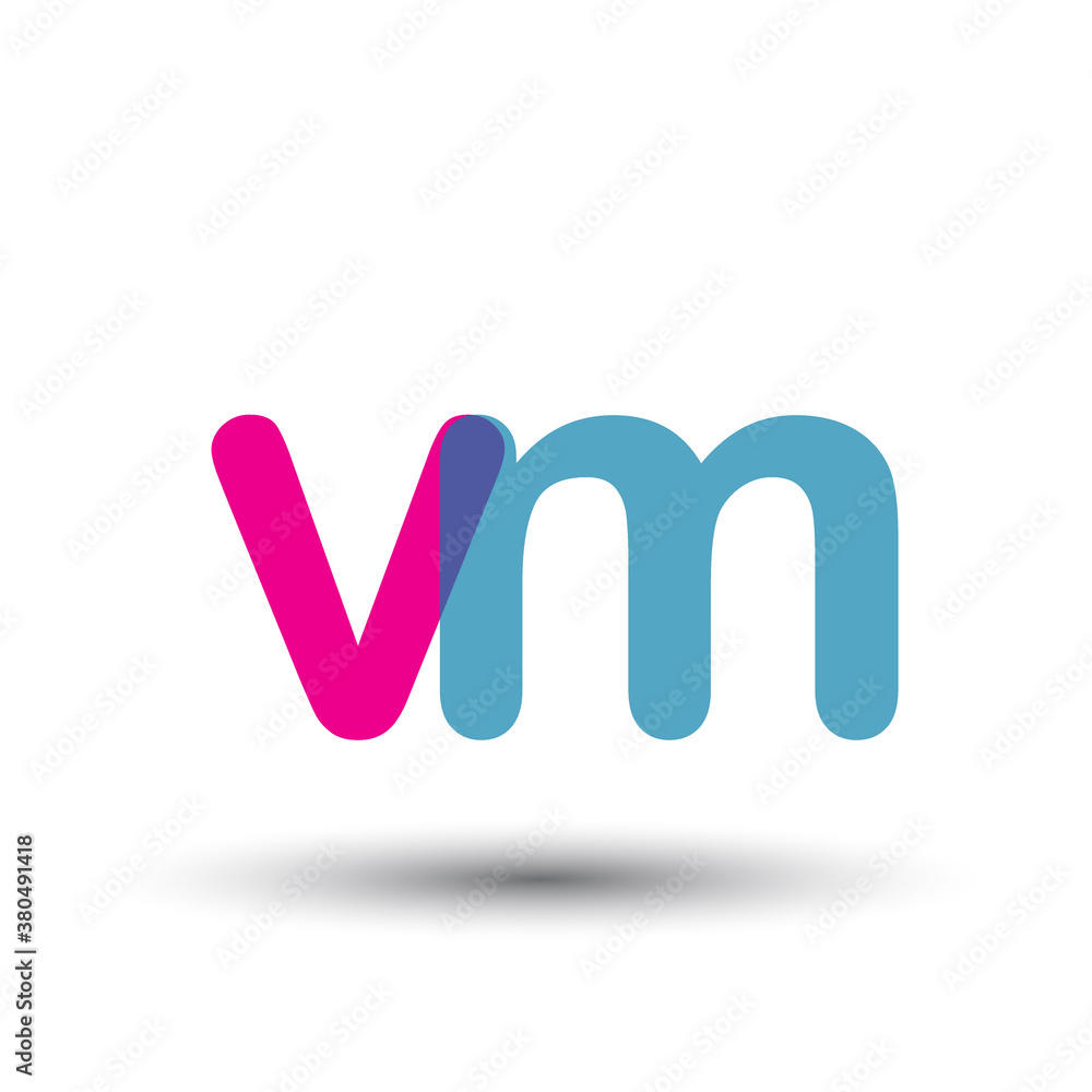 initial logo VM lowercase letter, blue and pink overlap transparent ...