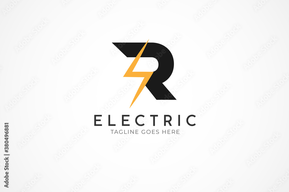 initial letter R for Electric logo, Letter R and thuder bolt ...