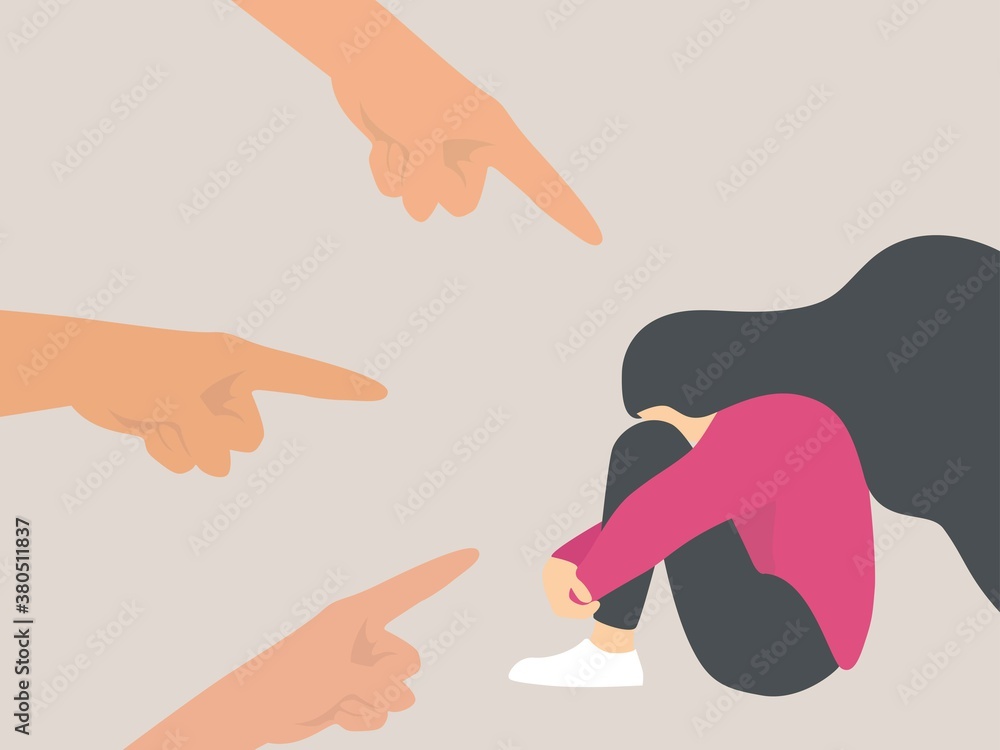 Bullying, Pointing finger, Hate, Sad female character hugging their ...