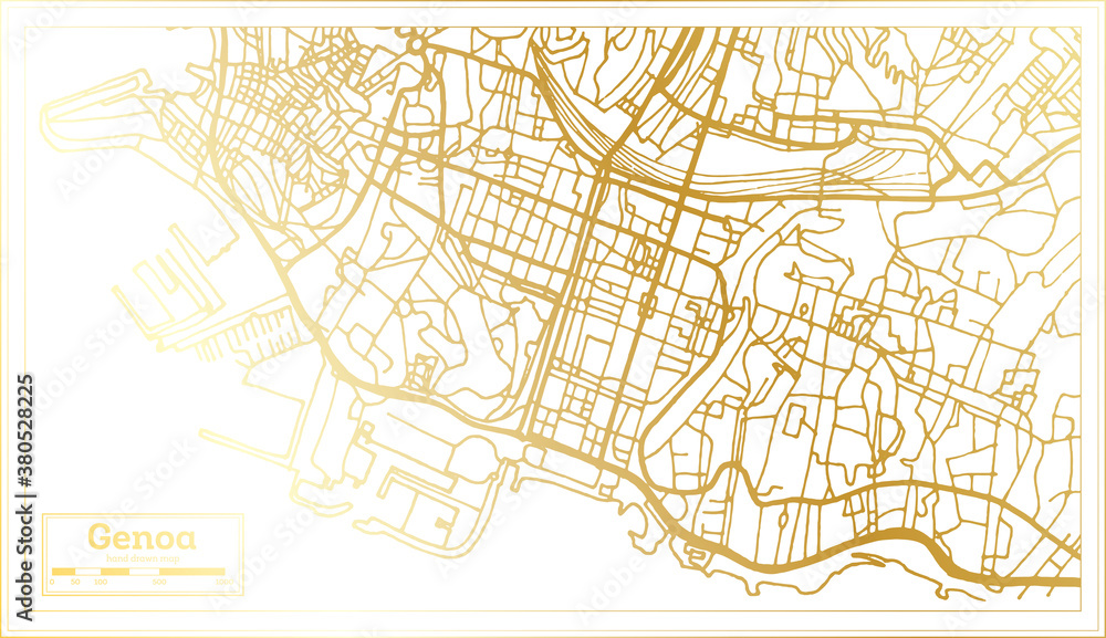 Genoa Italy City Map in Retro Style in Golden Color. Outline Map. Stock ...
