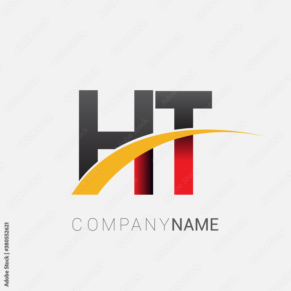 initial letter HT logotype company name colored red, black and yellow ...