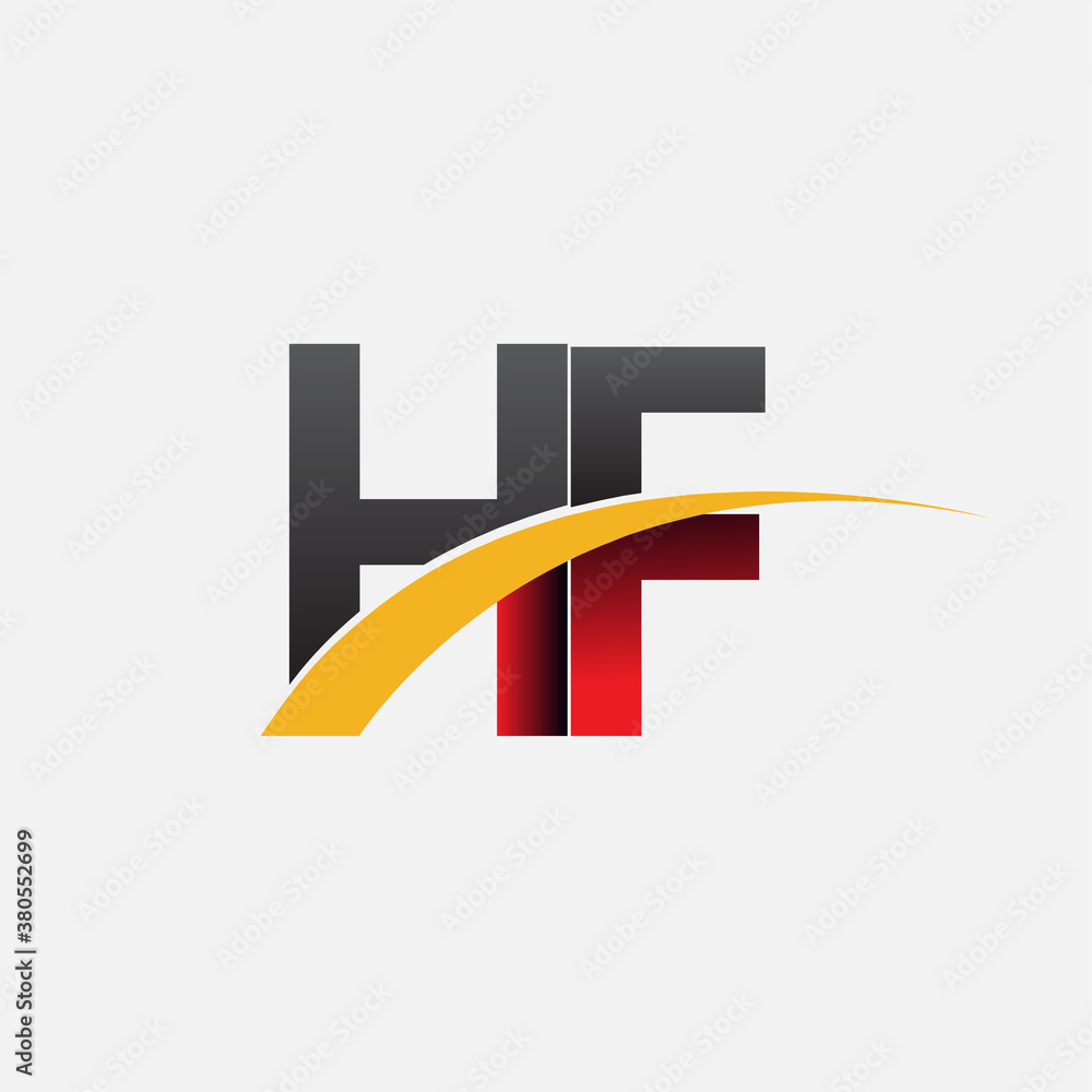 initial letter HF logotype company name colored red, black and yellow ...